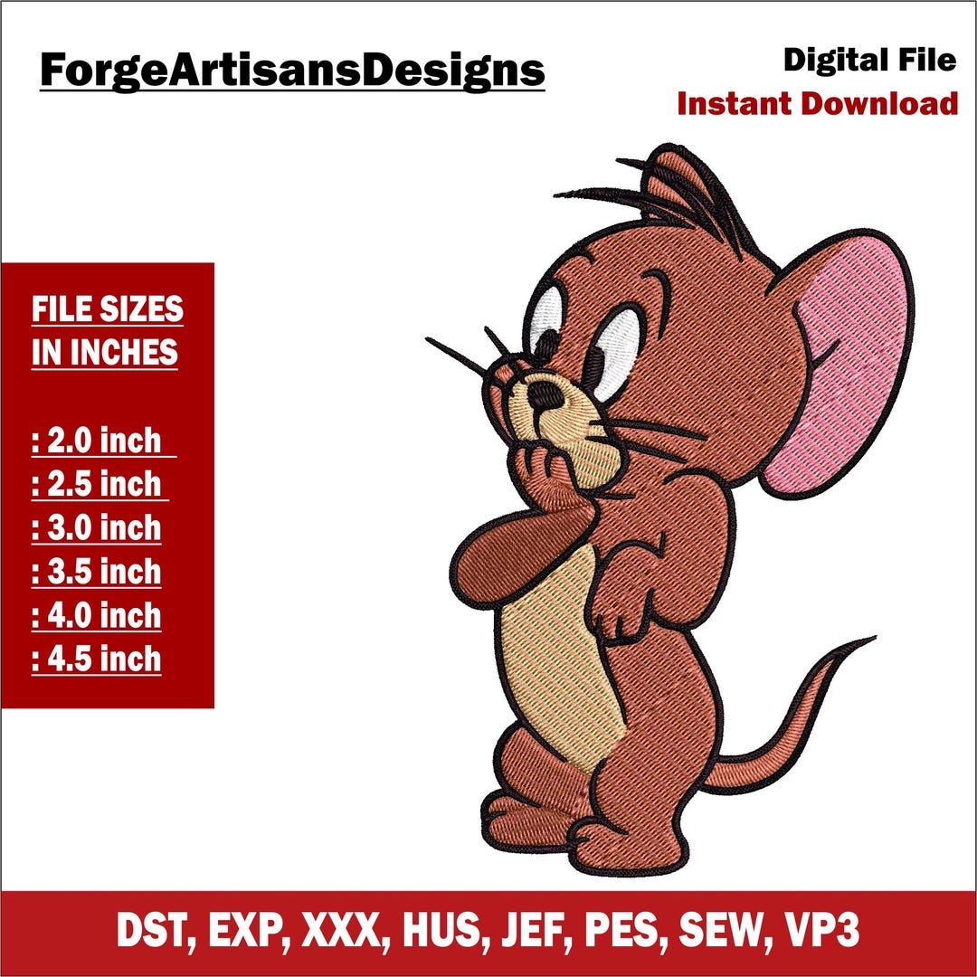 Tom and Jerry – Jerry Machine Embroidery Design Pattern 6 Sizes - 8 ...