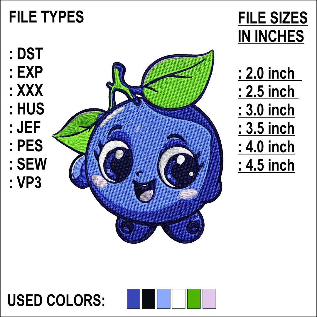 Blueberry Embroidery Design – Realistic Fruit Digital File for Machine ...