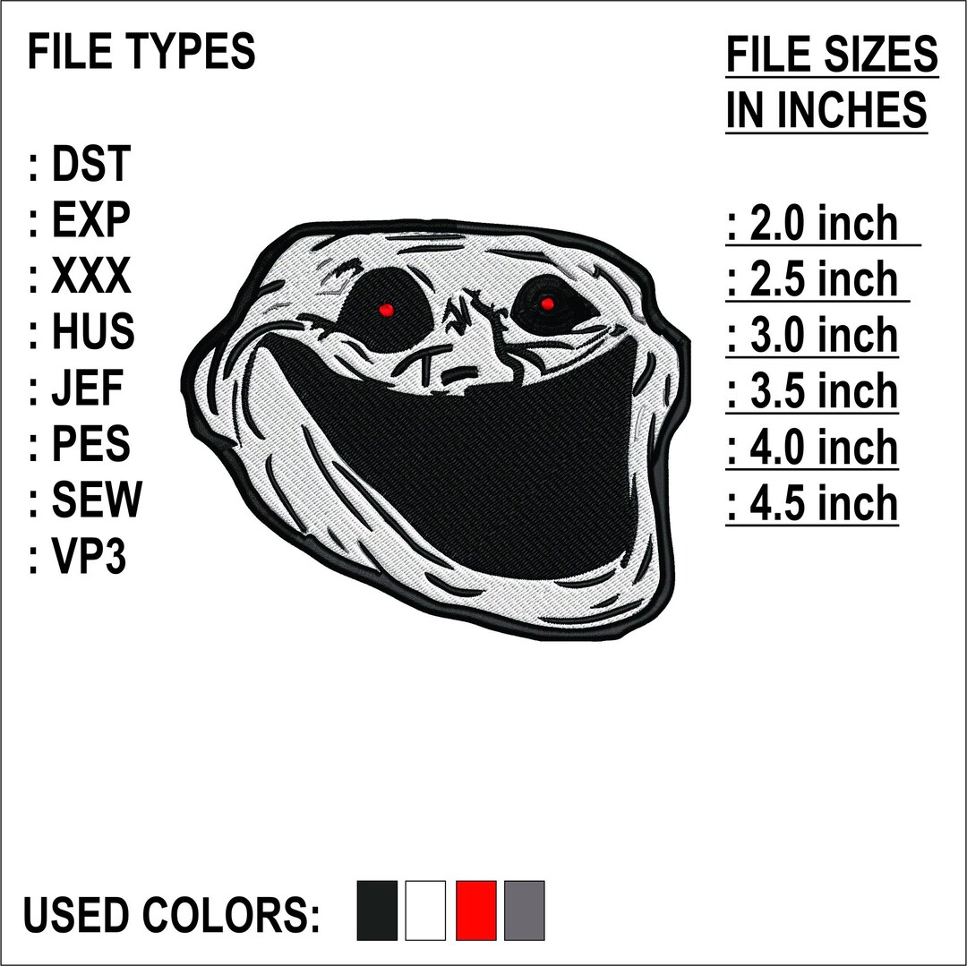 Trollface Meme | Troll Face Embroidery Design, Funny Iron-on Funny Pepe ...