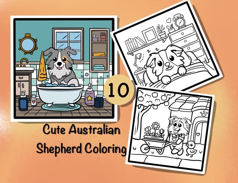 Beautiful Coloring Pages. Cute Australian Shepherds for Adults and ...