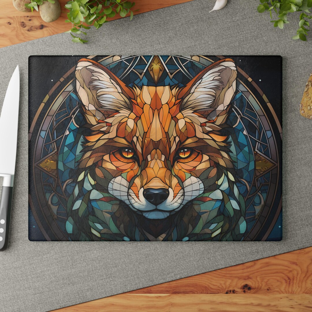 Stained Glass Fox Cutting Board, Kitchen Decor, Rustic Gift, Unique ...