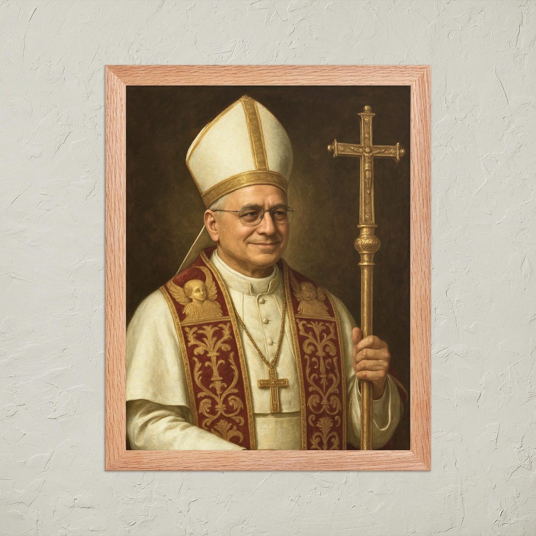 Pope Leo XIV Mitre Portrait | Pope Leo 14 Framed Print | Catholic ...