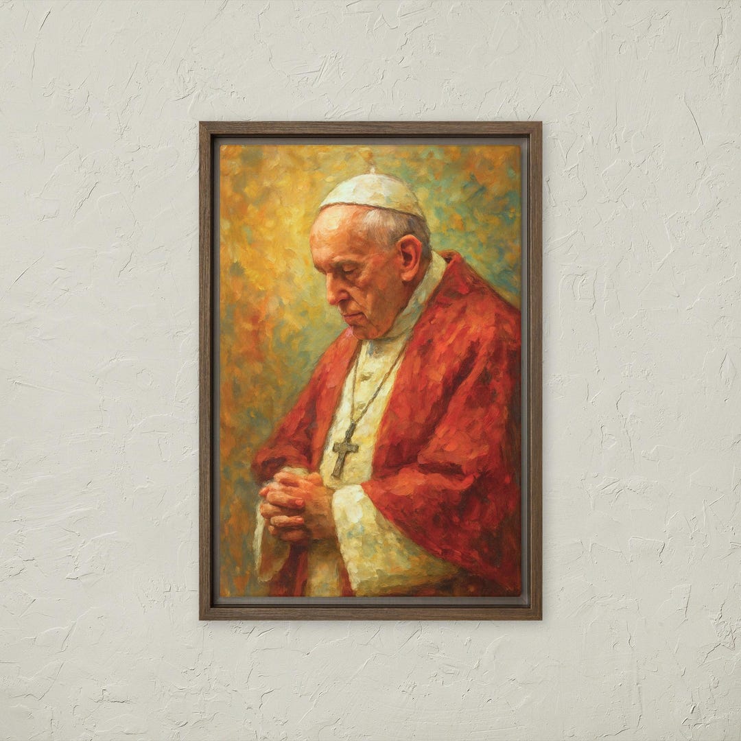 Pope Francis Praying Portrait | Catholic Canvas Painting | Framed ...