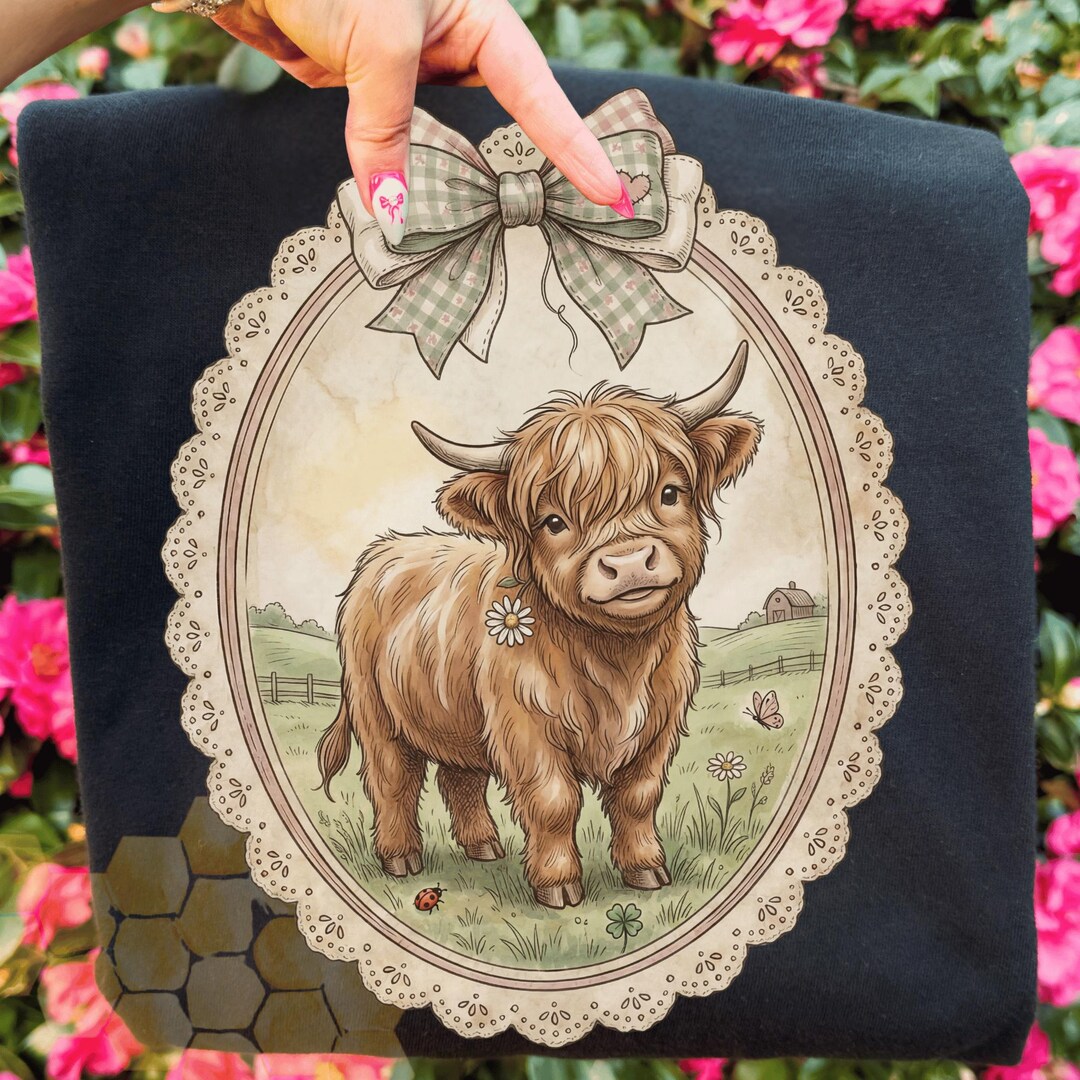 Highland Cow Cottagecore Png, Cute Farm Cow Png, Faux Quilted Cow ...