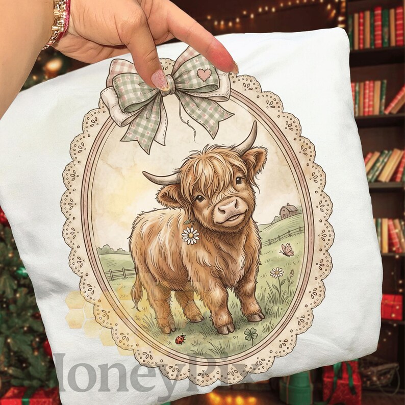 Highland Cow Cottagecore Png, Cute Farm Cow Png, Faux Quilted Cow ...