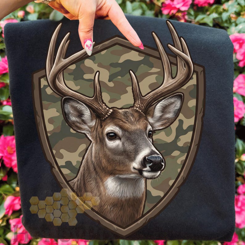 Whitetail Deer Png, Camo Hunting Buck Png, Rustic Wildlife Design Png ...