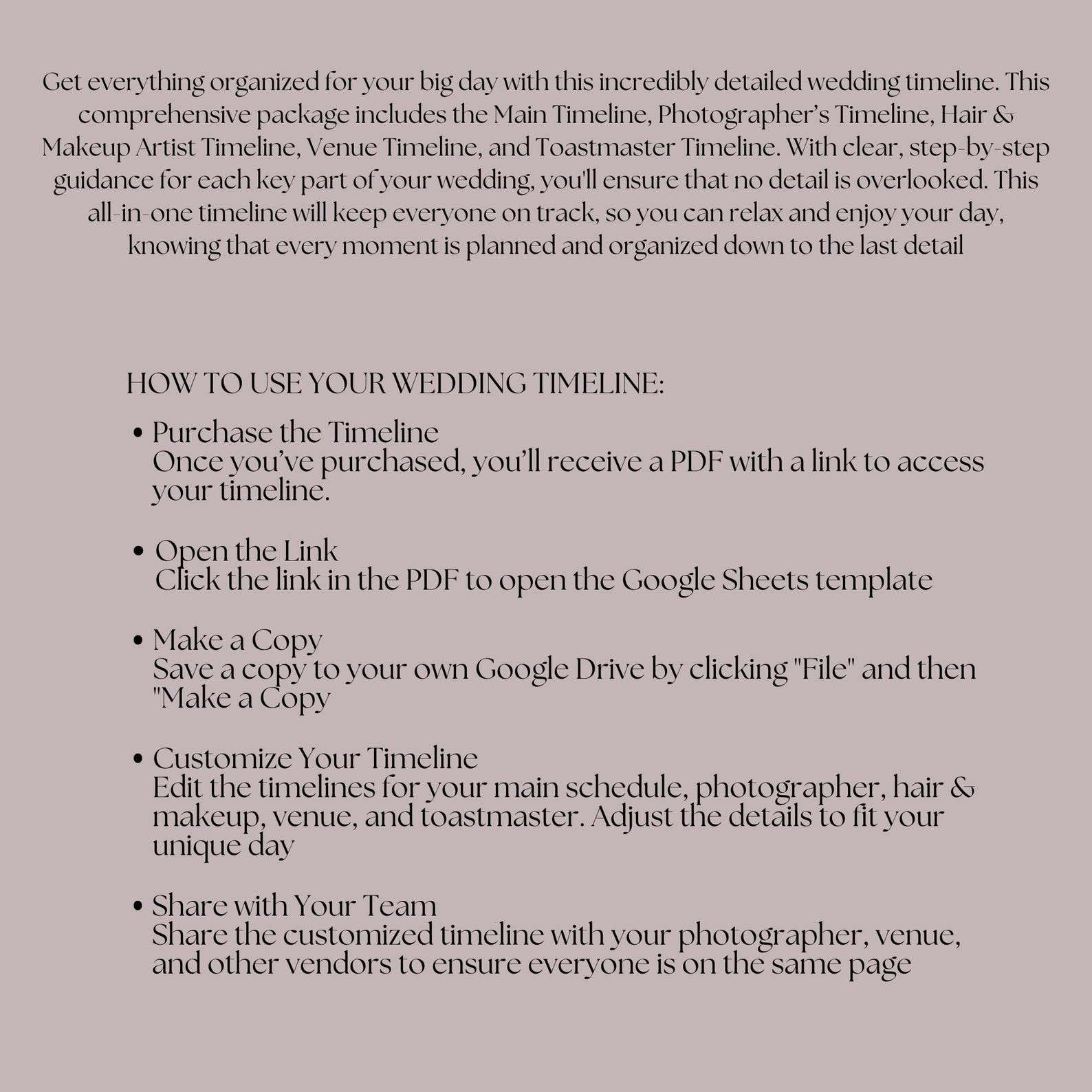 Detailed Wedding Day Timeline Template | Main, Photographer, Venue ...