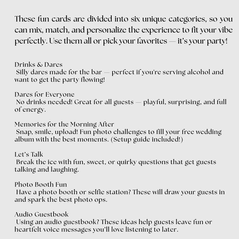Wedding Game Cards – Printable Guest Icebreakers, Dares and More (canva ...