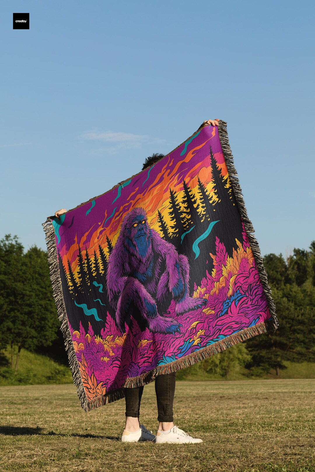Bigfoot Cryptid Design Woven Blanket, 60 X 50 Inches, Psychedelic ...