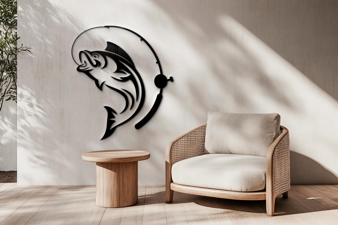 Fish Outline on a Hook of a Fisherman's Fishing Rod. Instant DIGITAL ...