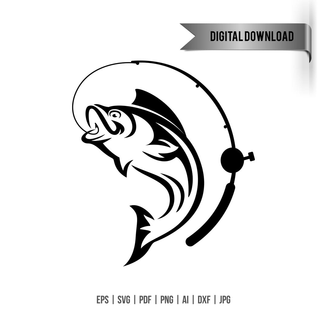 Fish Outline on a Hook of a Fisherman's Fishing Rod. Instant DIGITAL ...