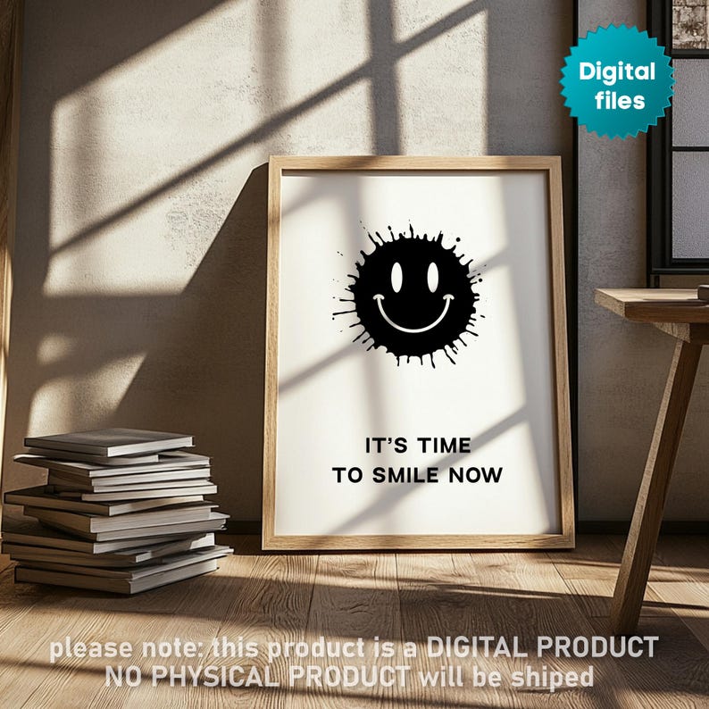 Smiley Face Paint Splatter Poster, Minimalist Print (digital Download ...