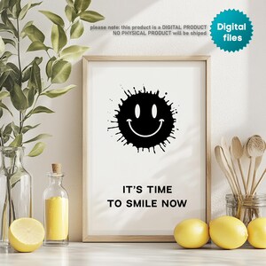 Smiley Face Poster, Simple and Minimalistic, in the Style of Black ...