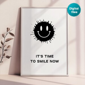 Smiley Face Poster, Simple and Minimalistic, in the Style of Black ...