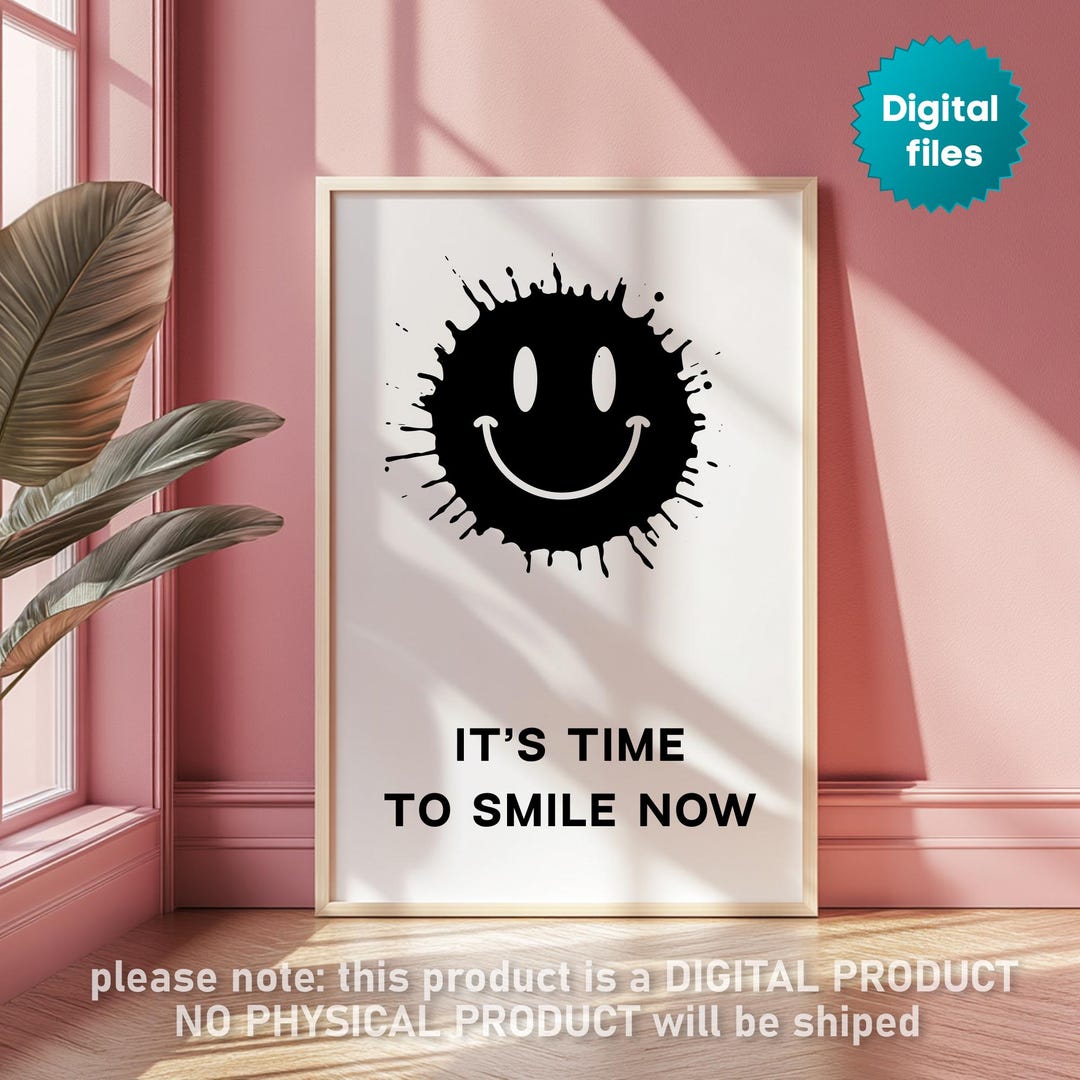 Smiley Face Poster, Simple and Minimalistic, in the Style of Black ...