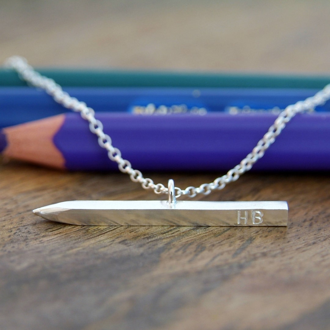 Silver Pencil Necklace - Personalised Pendant - Gift for Writer, Artist ...