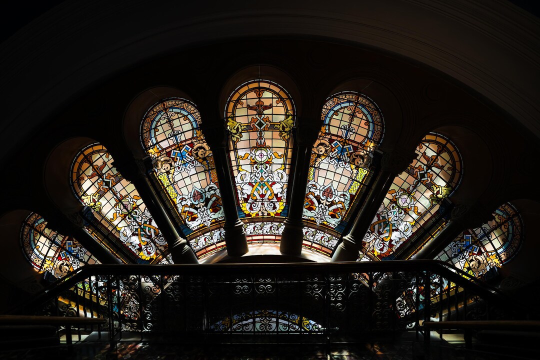 Fine Art Photo Print Stained Glass Arch &wrought Iron Railing QVB - Etsy