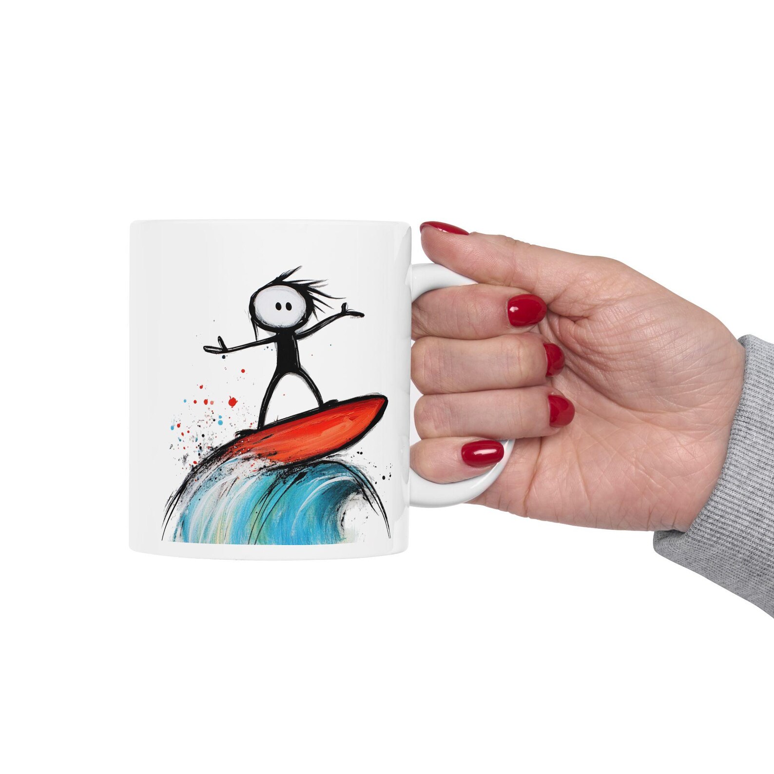 Surfer Boy Ceramic Mug, Stick Figure Wave Design, Beach Lover Gift ...