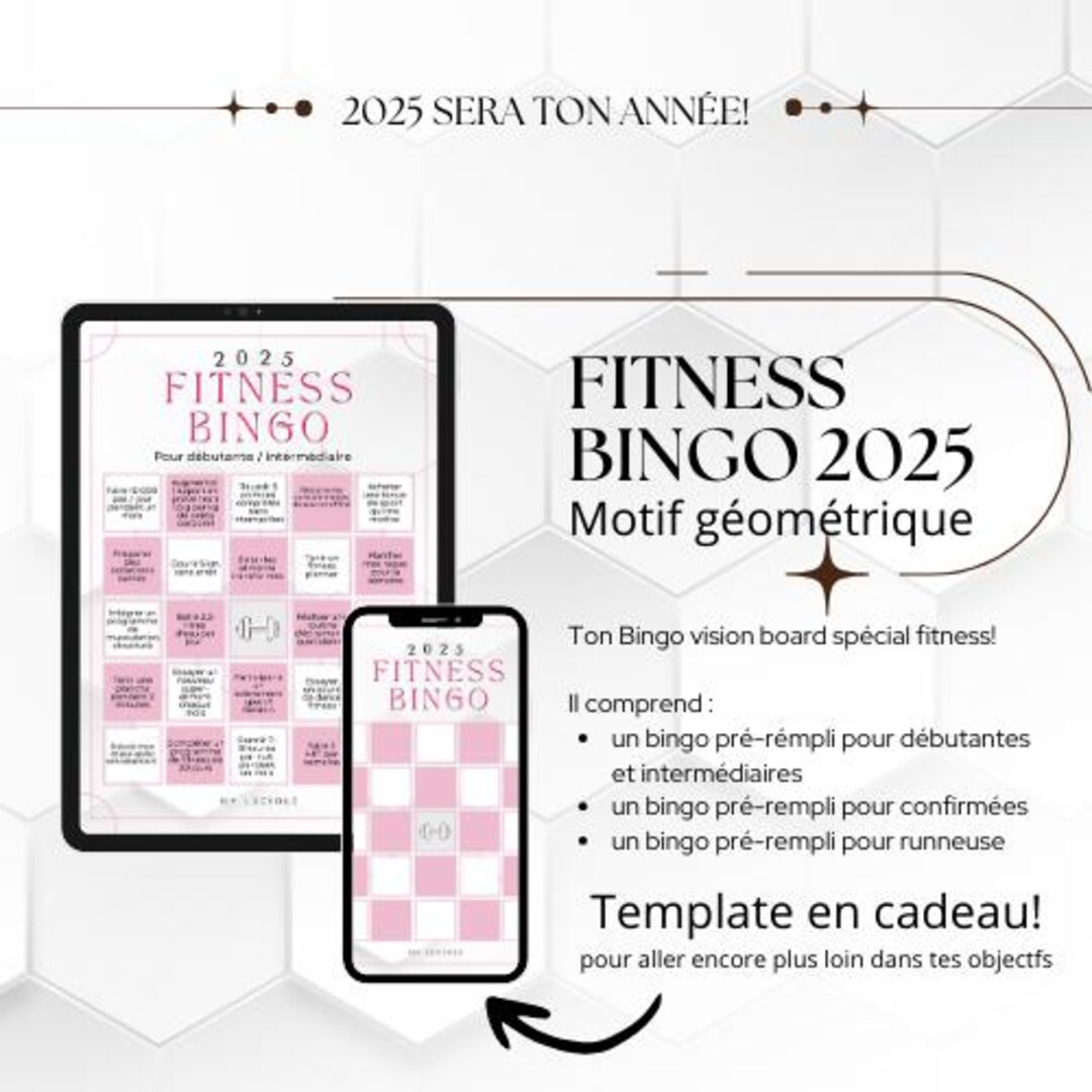 Fitness Bingo Vision Board 2025 Geometric Pattern for Beginners ...
