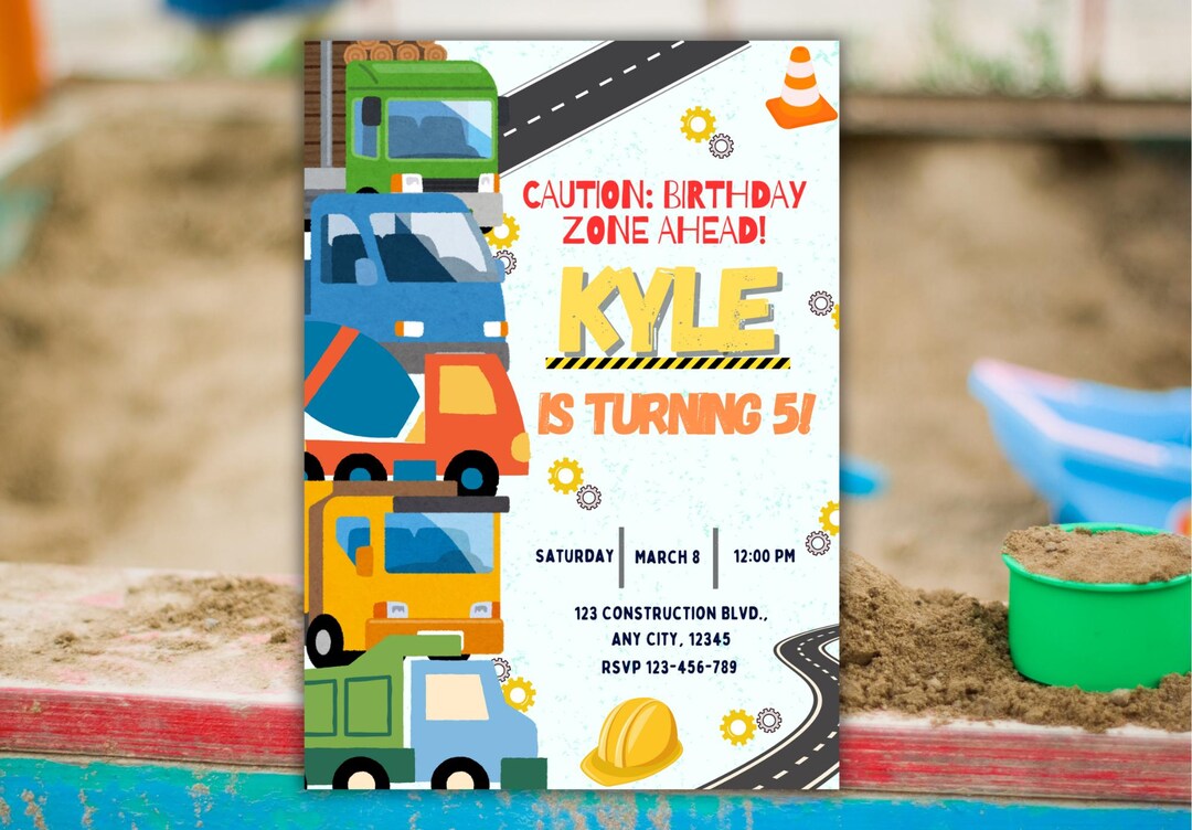 Construction Birthday Invitation, Truck Theme, Mechanic and Gears ...