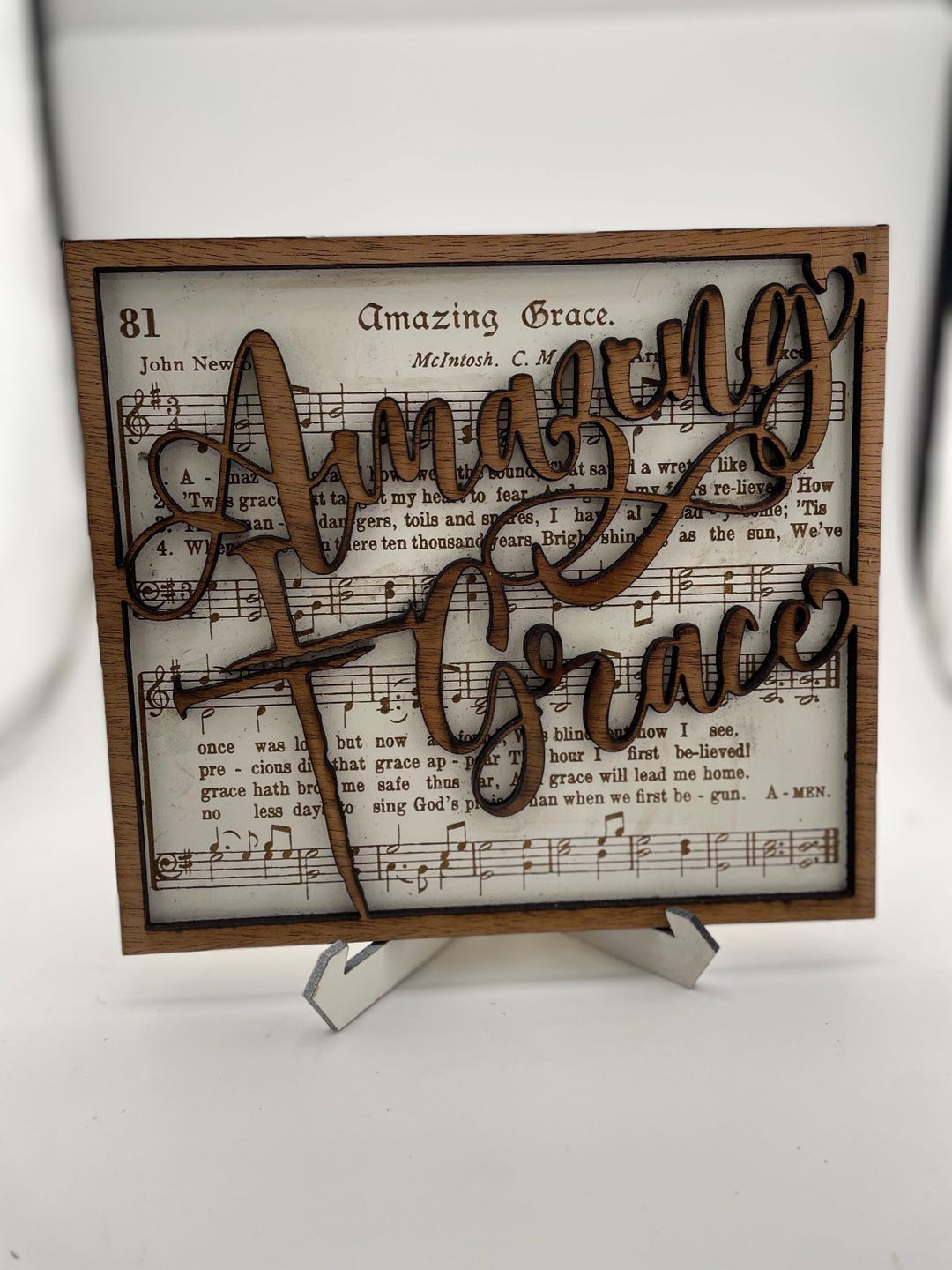Layered Wooden Amazing Grace Sign – 3D Engraved Hymn Wall Art, 3 ...