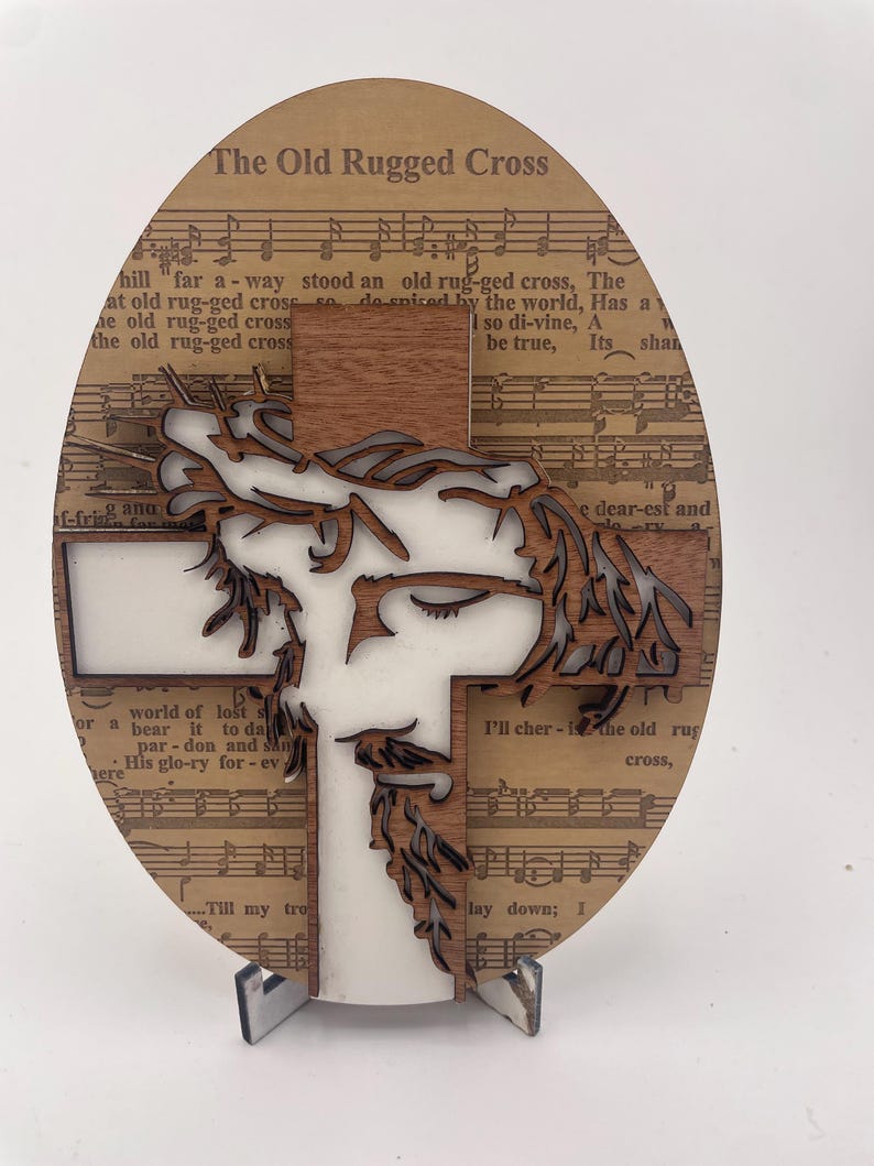Old Rugged Cross Oval With Cross Front That Stands With a Easel or ...
