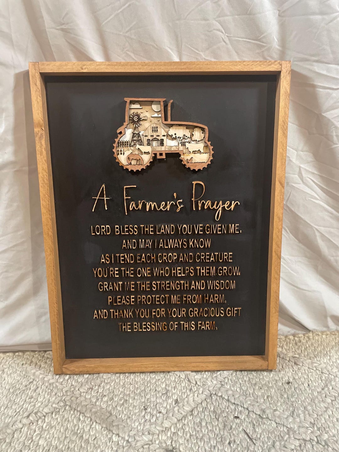 Large Layered Wooden Tractor Sign With 3D Farmer’s Prayer - Wall Décor ...
