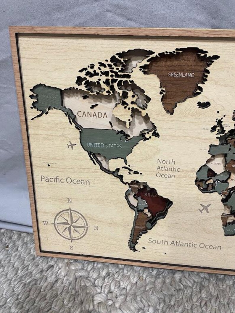 Layered World Map Sign – 3D Wall Art Featuring Countries & Continents ...