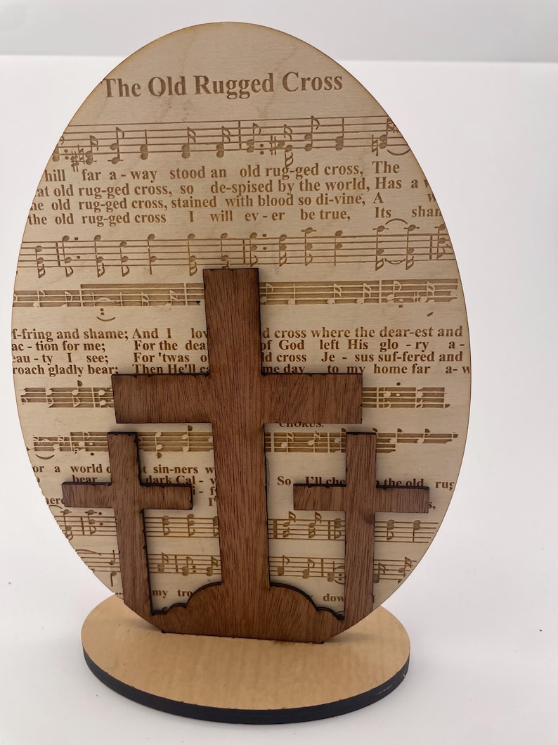 Old Rugged Cross Oval With Cross Front That Stands With a Easel or ...