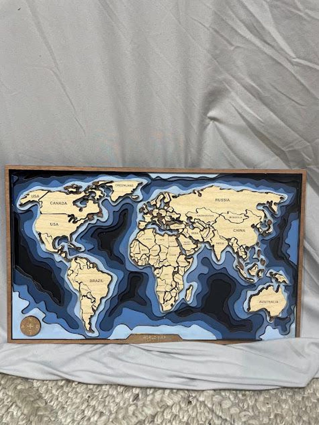Layered World Map Sign – 3D Wall Art With Oceans & Continents in ...