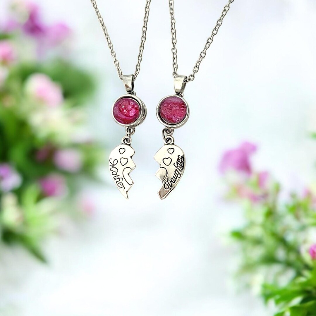 Mother and Daughter Two Half-heart Necklaces Set, One With Inscription ...