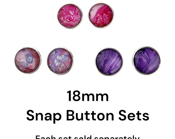 18mm Snap Button Sets for Jewelry Bases, Handmade Painted, Covered With Glass Cabochons ...