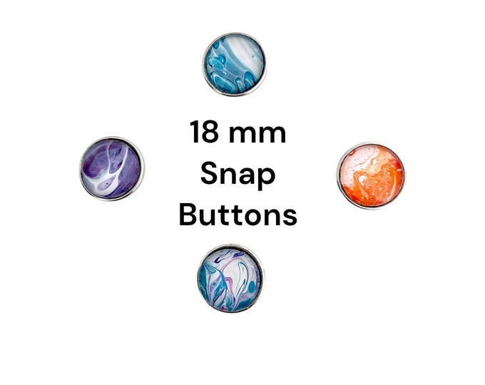 18mm Snap Buttons for Snap Jewelry Bases, Handmade Painted, Covered With Glass Cabochons ...