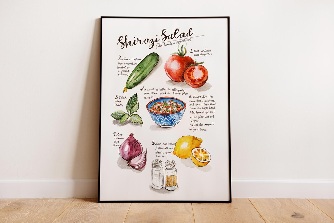 Salad Shirazi Recipe Persian Food Art Persian Food Illustration Hand ...