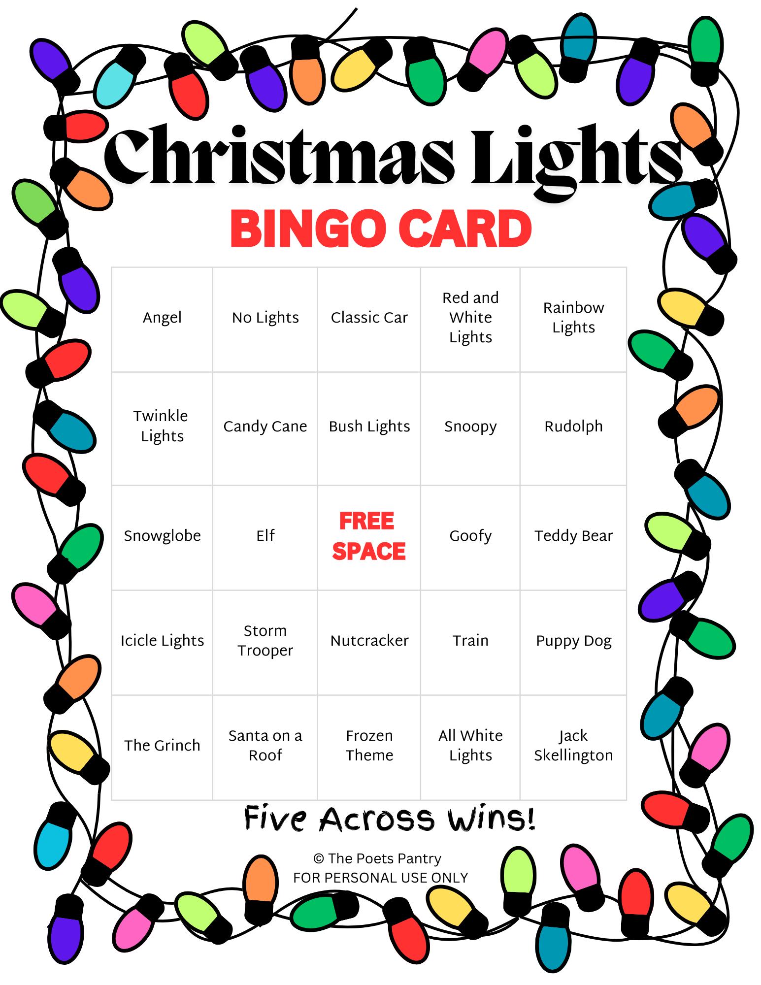 Christmas Lights Bingo Cards - Etsy