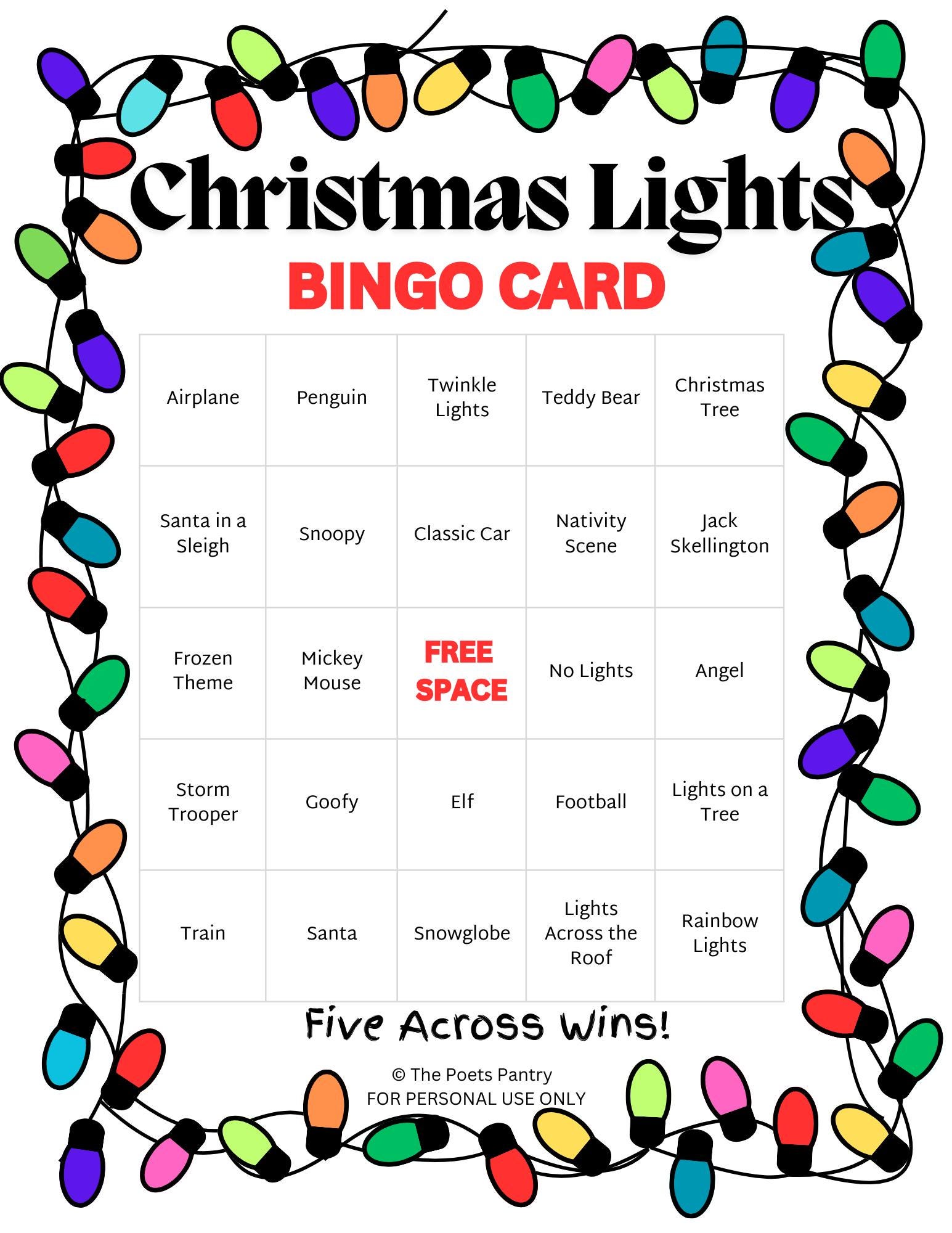 Christmas Lights Bingo Cards - Etsy