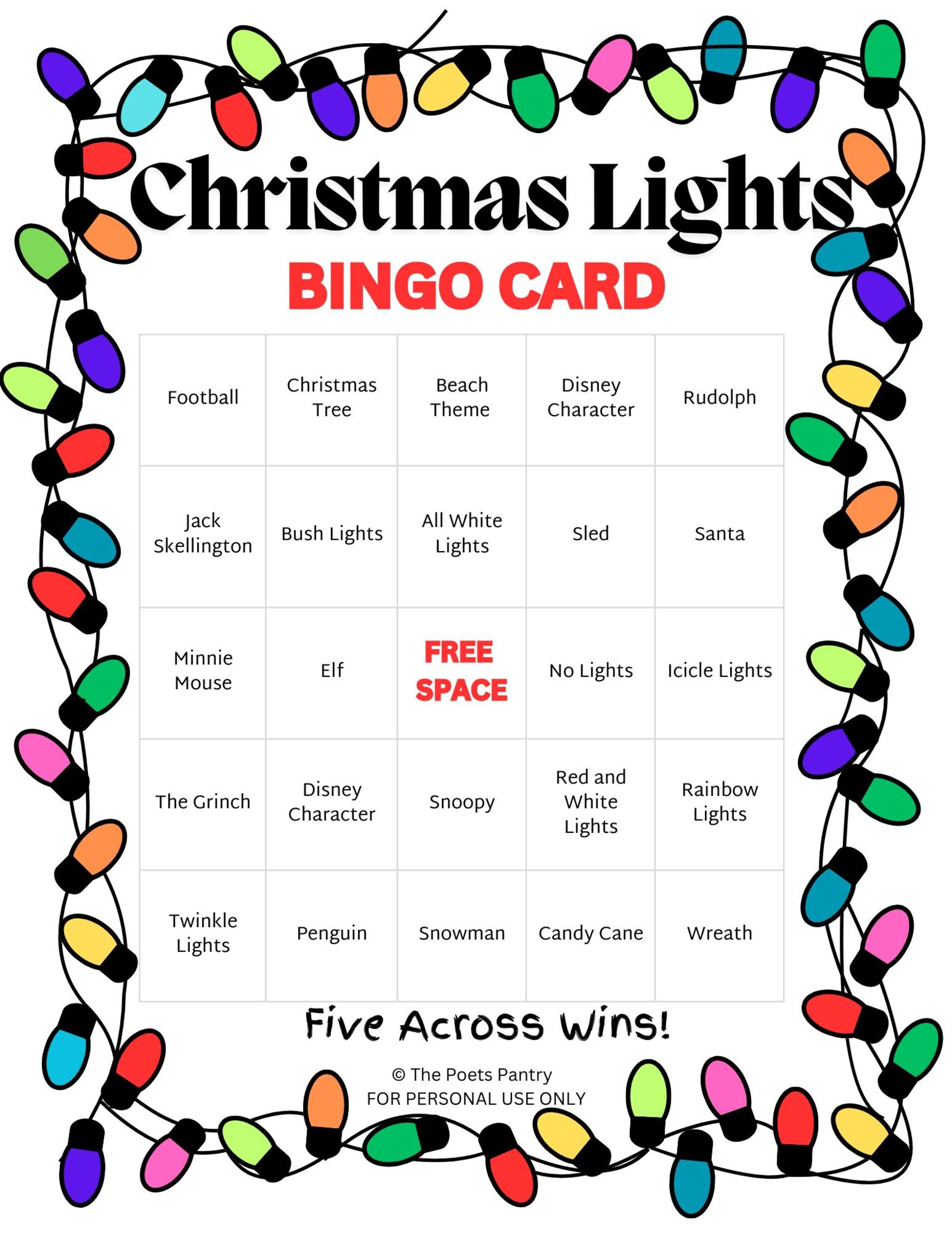 Christmas Lights Bingo Cards - Etsy