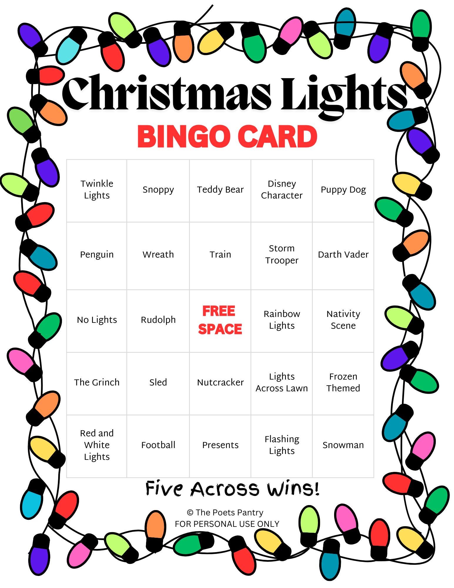 Christmas Lights Bingo Cards - Etsy