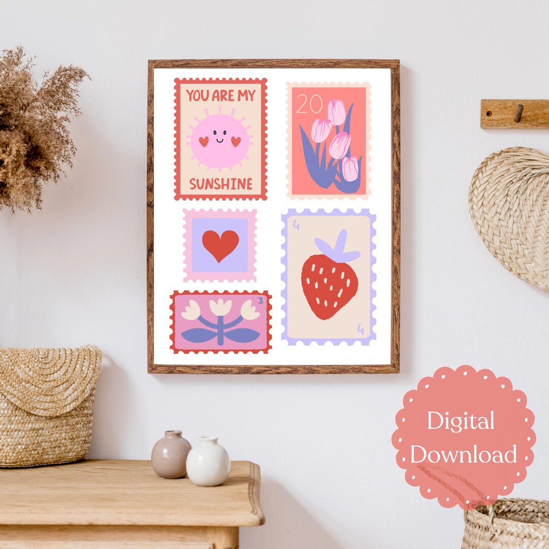 Retro Stamp Valentines Day Printable Wall Art, Trendy Valentines Day ...