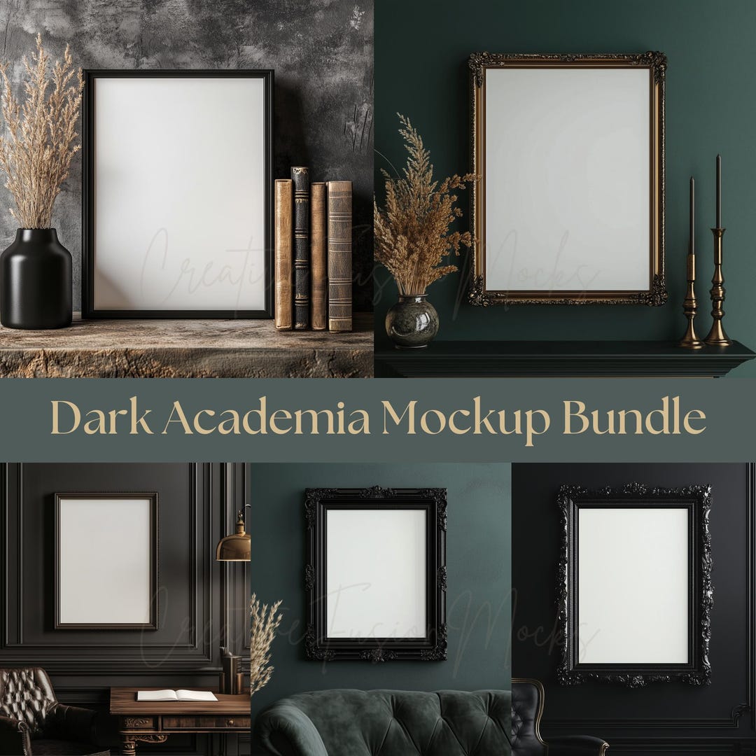 Dark Academia Mockup Bundle, Frame Mockup Set, PSD Smart Object ...
