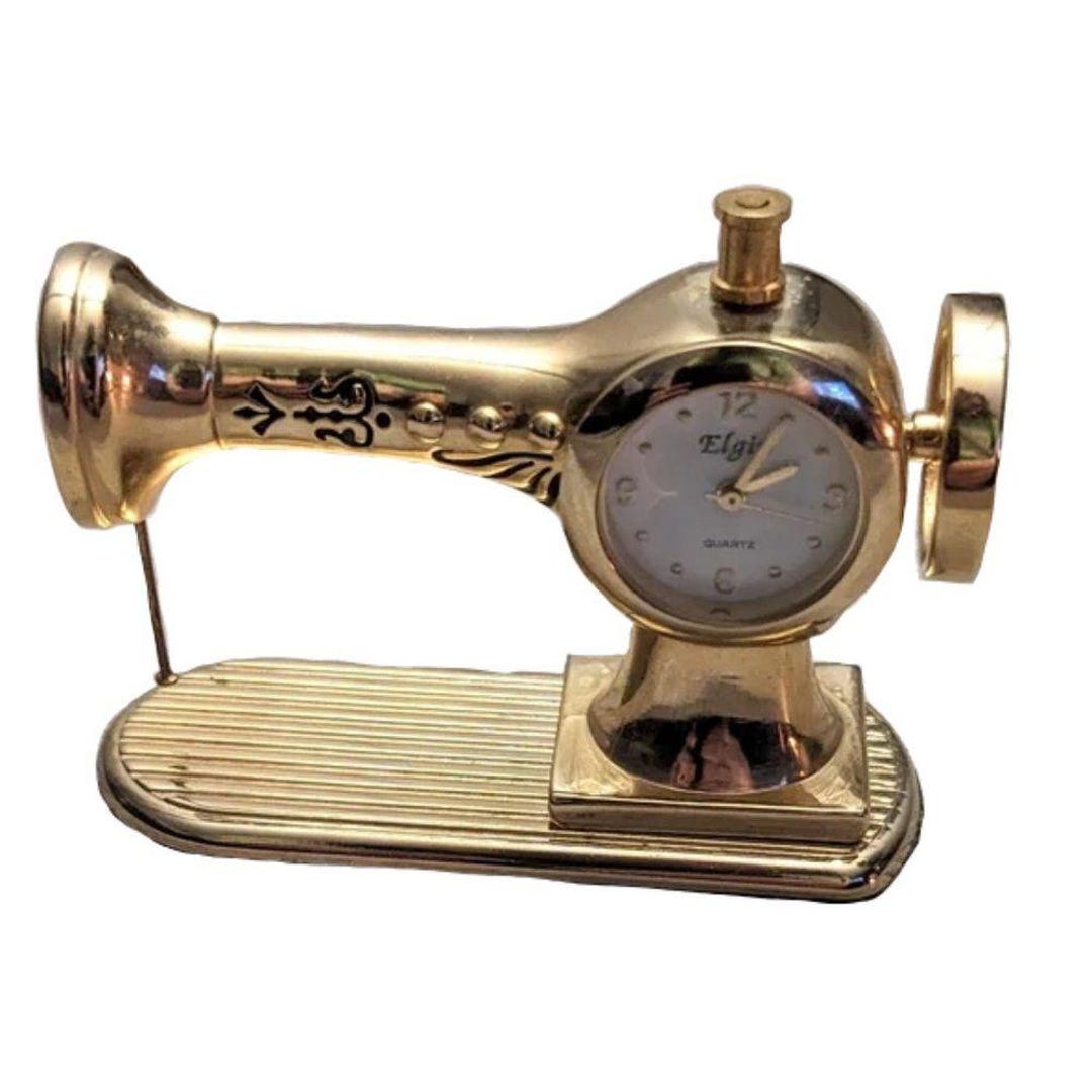 Vintage "elgin" Gold Tone Sewing Machine Shaped Mini Clock Quartz - Etsy