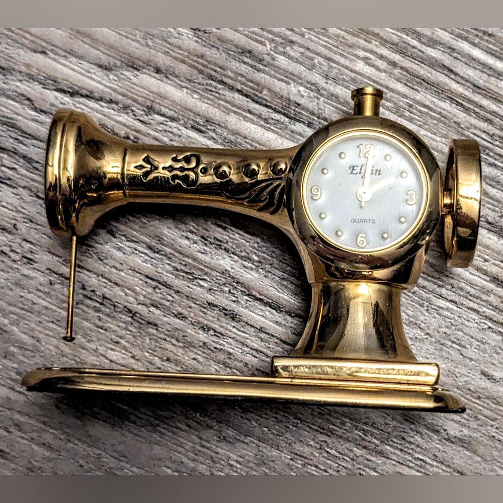 Vintage "elgin" Gold Tone Sewing Machine Shaped Mini Clock Quartz - Etsy