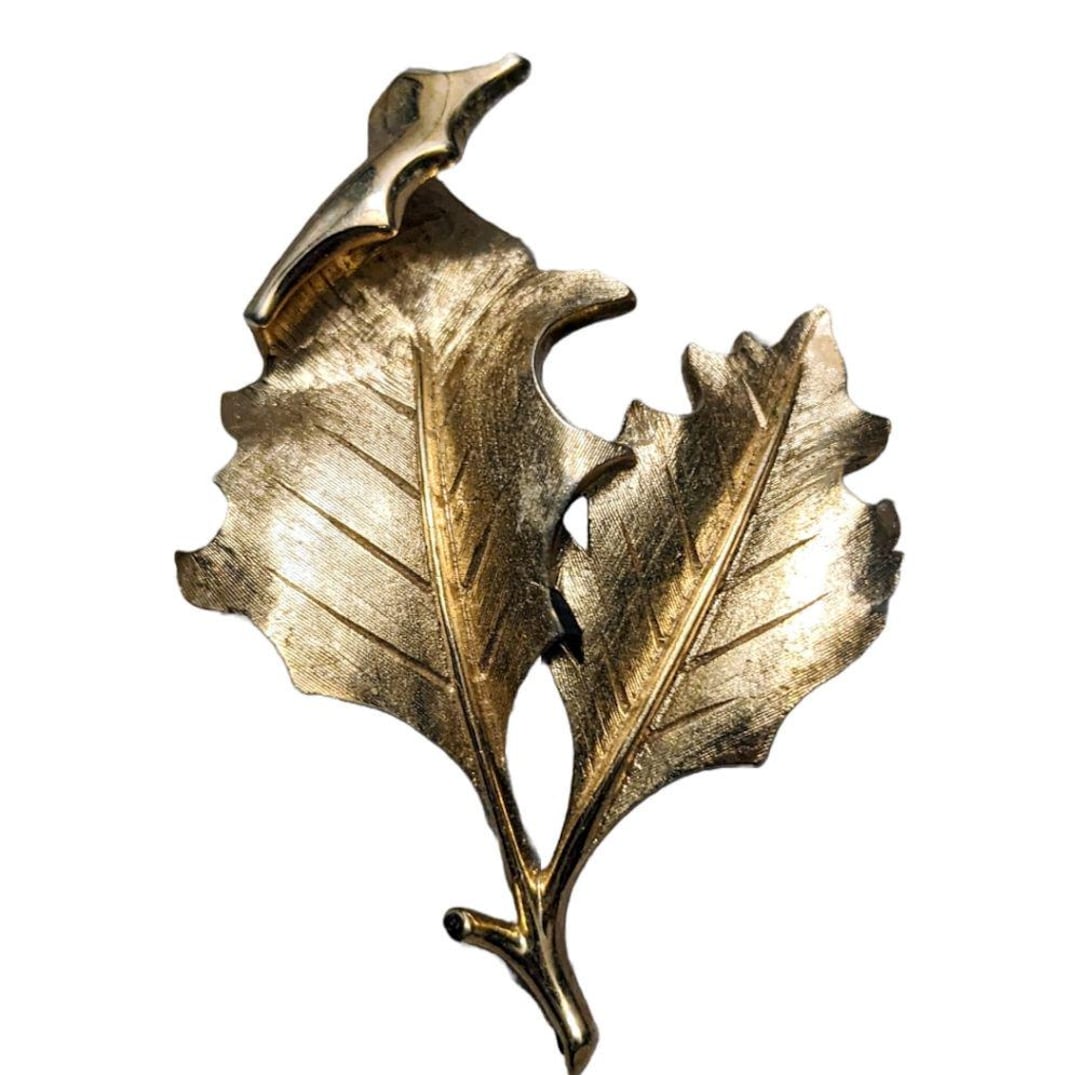 Vintage Trifari Gold Tone Metal Crumpled Leaves Twig Brooch / Pin - Etsy