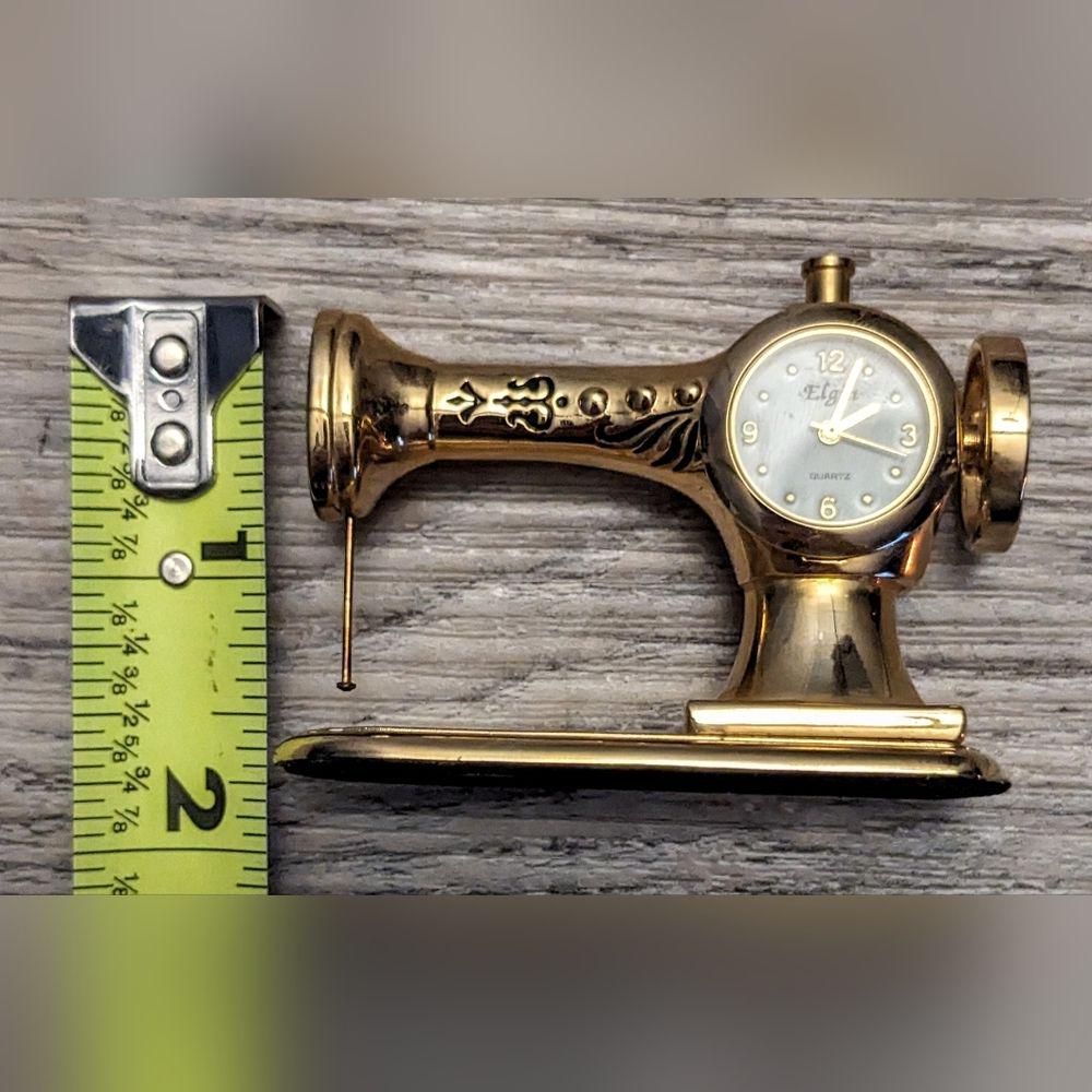 Vintage "elgin" Gold Tone Sewing Machine Shaped Mini Clock Quartz - Etsy