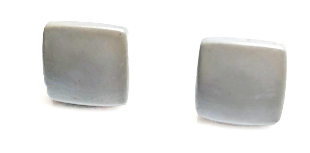 Vintage off White Rounded Corner Square Metal Minimalist Earrings - Etsy