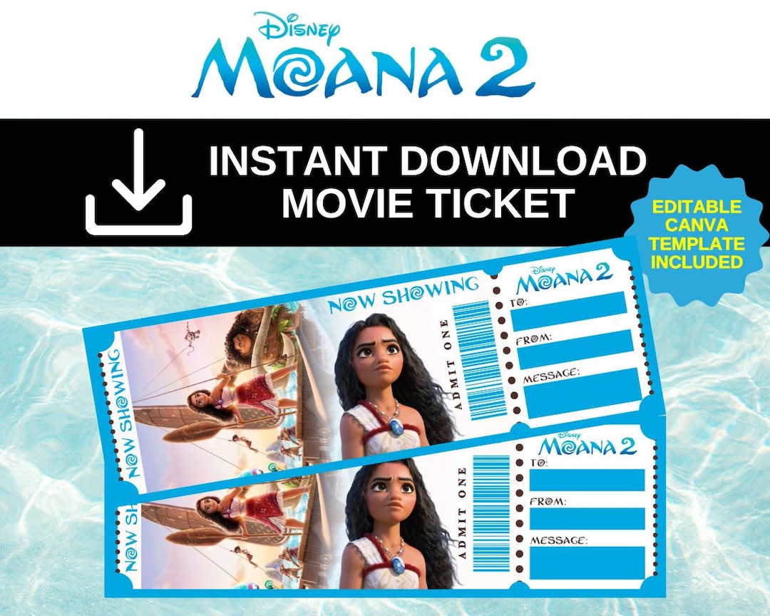 Editable Instant Download Moana Family Movie Ticket, Digital Download ...