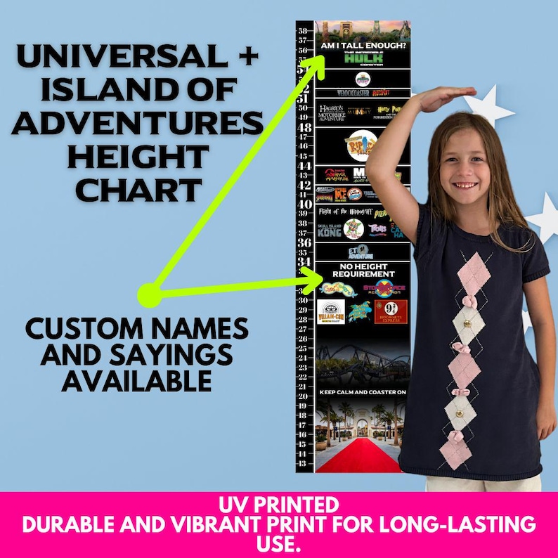 Theme Park Ride Height Chart, Epic Universe, IOA, Kids Growth Chart - Etsy
