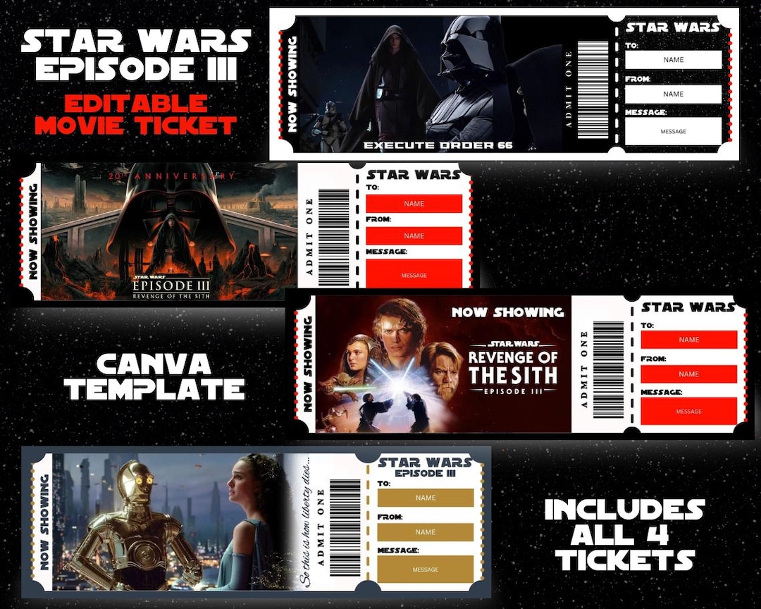 Star Wars Episode III Movie Ticket: Revenge of the Sith (editable Canva ...