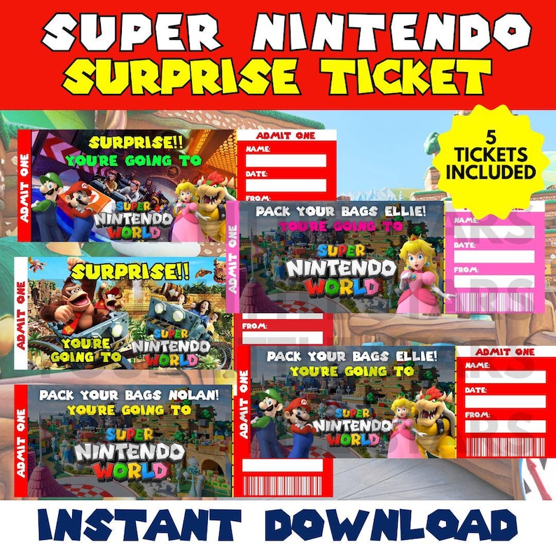 Super Nintendo World Surprise Trip Ticket: Printable and Editable ...