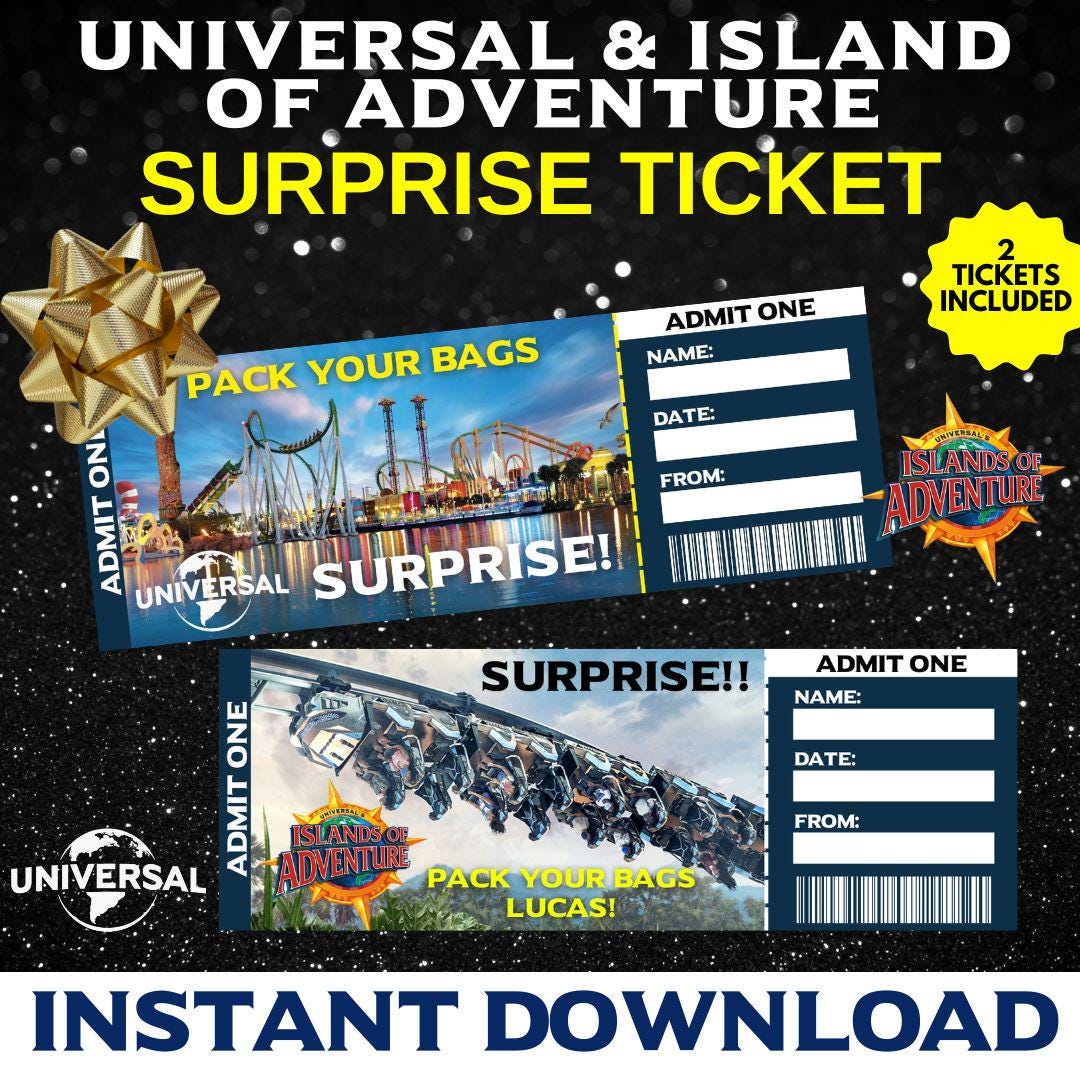 Editable Universal Studios Surprise Ticket Template, Universal Vacation ...